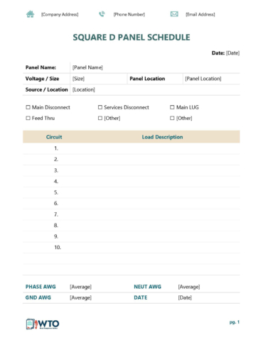 Free Panel Schedule Templates (Square D)