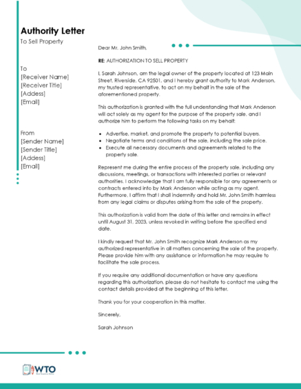 Authorization Letter to Sell Property (Sample Letters)
