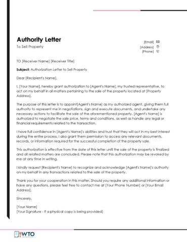 Authorization Letter to Sell Property (Sample Letters)
