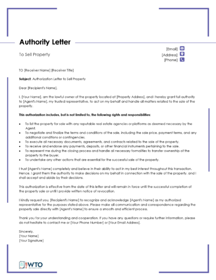 Authorization Letter to Sell Property (Sample Letters)