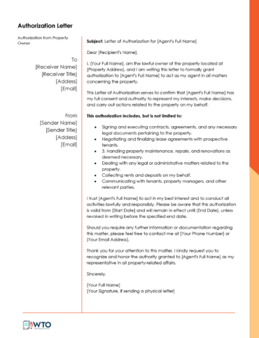 Letter of Authorization from Property Owner - Samples