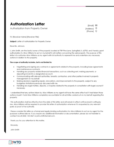 Letter of Authorization from Property Owner - Samples