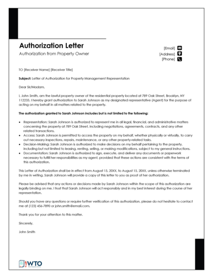 Letter of Authorization from Property Owner - Samples