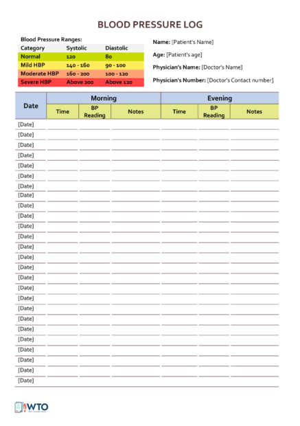 Free Blood Pressure Log Templates (Daily, Weekly, Monthly)