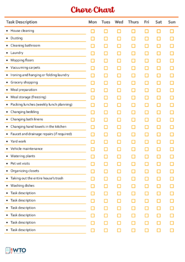Free Printable Chore Charts For Adults (Daily, Weekly)