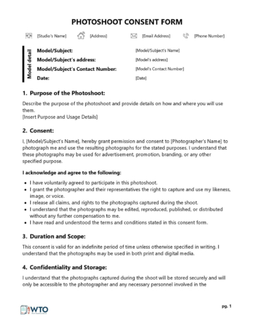 Free Photography Consent Forms (Word)