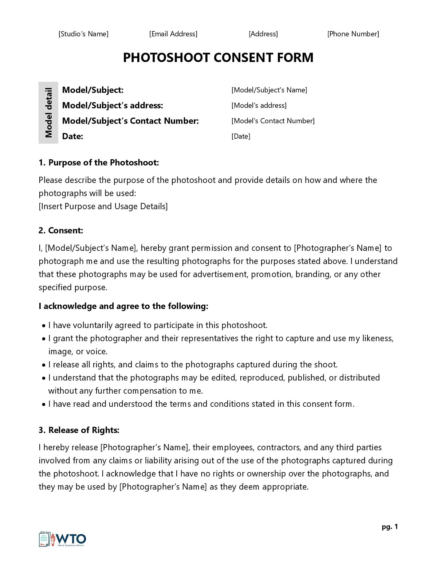 Free Photography Consent Forms (Word)