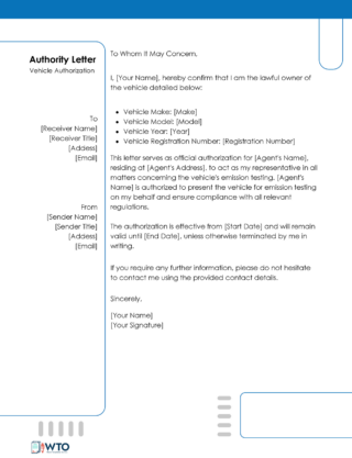 12 Free Vehicle Authorization Letter Templates