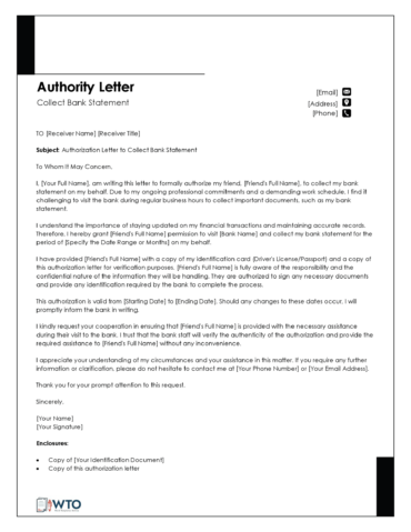 Sample Authorization Letters To Collect Bank Statement