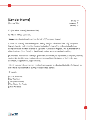 Sample Authorization Letters to Act on Behalf of a Company