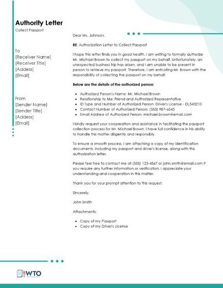 Authorization Letter To Collect Passport (Free Templates)