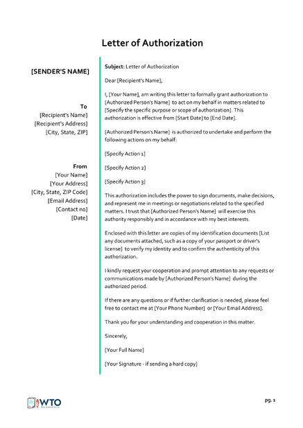 Free Letter of Authorizations Giving Permission