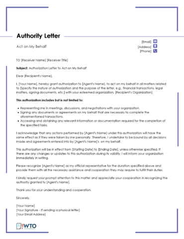 Authorization Letter Samples to Act on Behalf of Someone