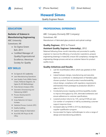 Quality Engineer Resume Examples (Free Templates)