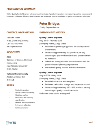 Quality Engineer Resume Examples (Free Templates)