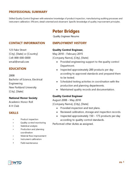 Quality Engineer Resume Examples (Free Templates)