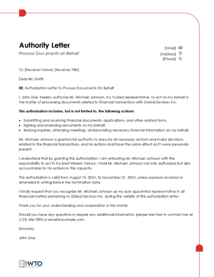 Sample Authorization Letters to Process Documents on Behalf