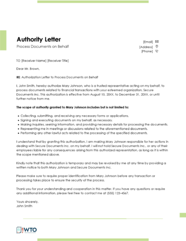 Sample Authorization Letters to Process Documents on Behalf