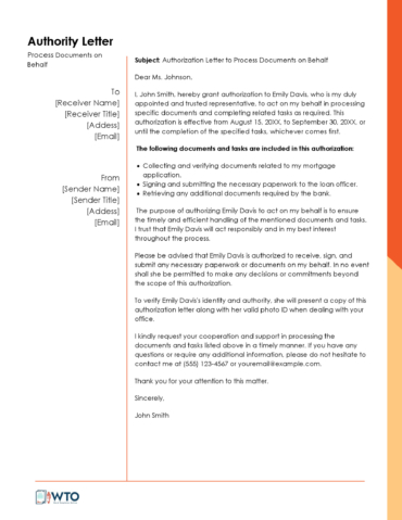 Sample Authorization Letters to Process Documents on Behalf