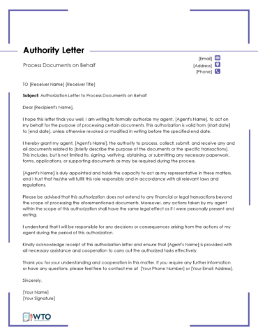 Sample Authorization Letters to Process Documents on Behalf