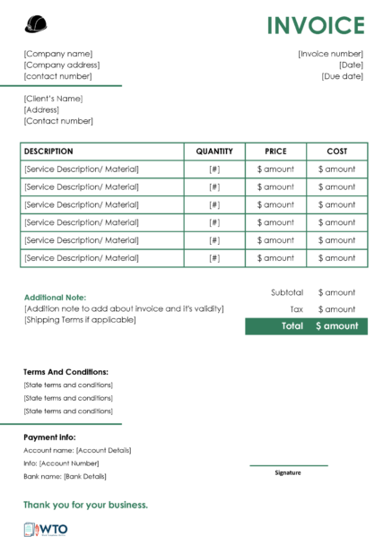10 Free Construction Invoice Templates (Excel | Word)