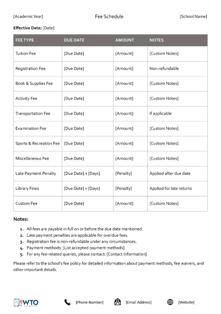 Fee Schedule Templates - Free - (Word, Excel)
