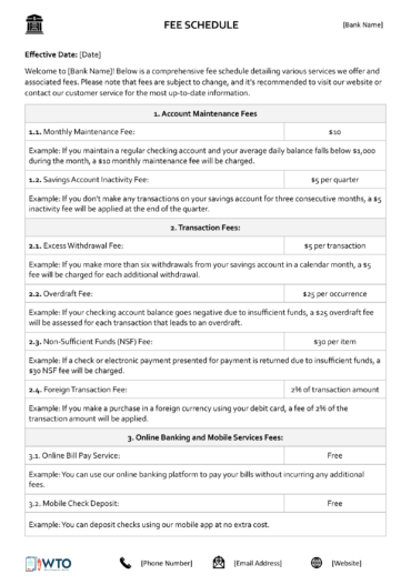 Fee Schedule Templates - Free - (Word, Excel)