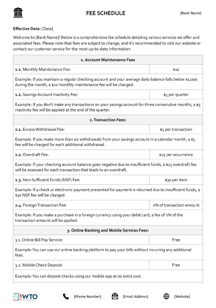 Fee Schedule Templates - Free - (Word, Excel)