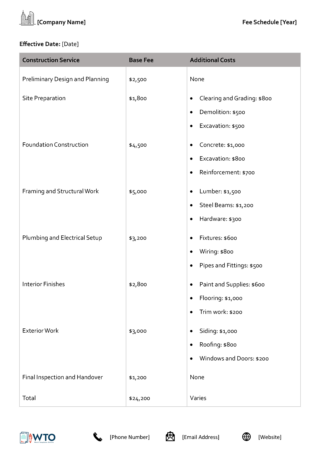 Fee Schedule Templates - Free - (Word, Excel)