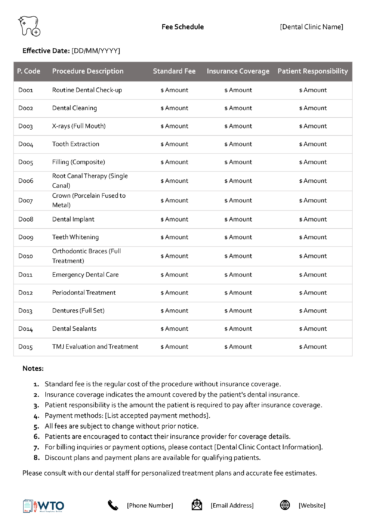 Fee Schedule Templates - Free - (Word, Excel)