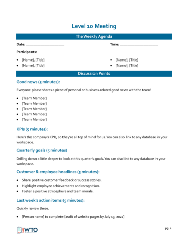 Free Level 10 Meeting Agenda Templates