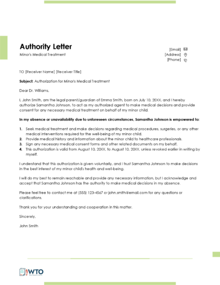 Sample Authorization Letters for Medical Treatment