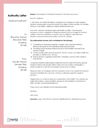 Sample Authorization Letters for Medical Treatment