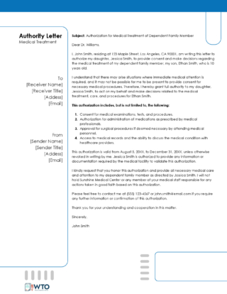Sample Authorization Letters for Medical Treatment