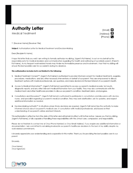 Sample Authorization Letters for Medical Treatment