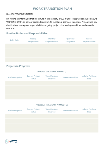 Free Work Transition Plan Templates (Excel)