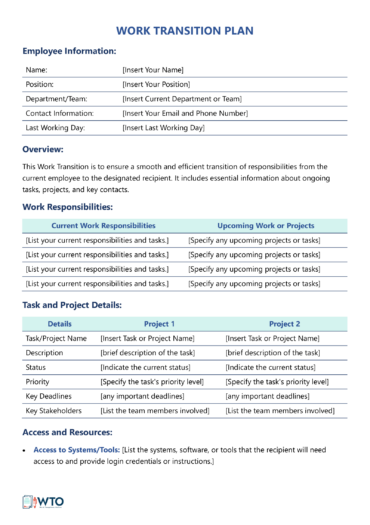 Free Work Transition Plan Templates (Excel)