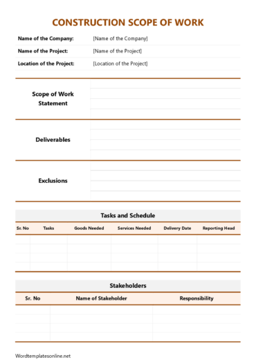 Free Construction Scope of Work Templates