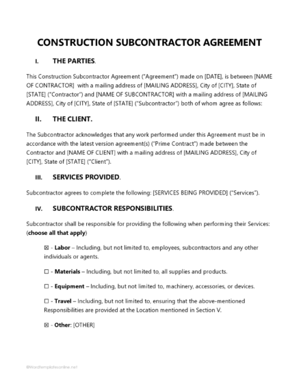 Free Subcontractor Agreement Templates - Editable
