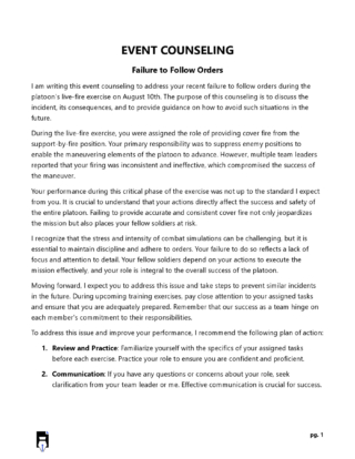 Army Counseling Examples - Event, Performance, Growth
