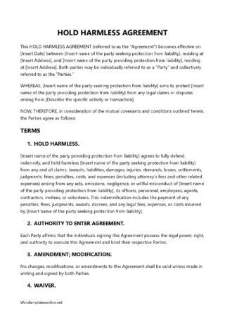 Free Hold Harmless Agreement Templates