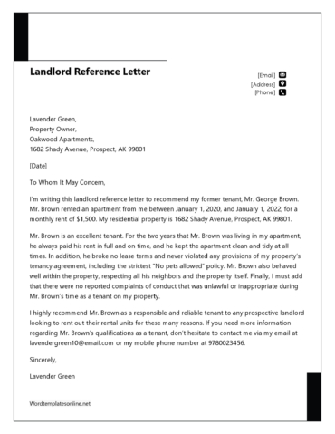 Sample Landlord Reference Letters for a Tenant