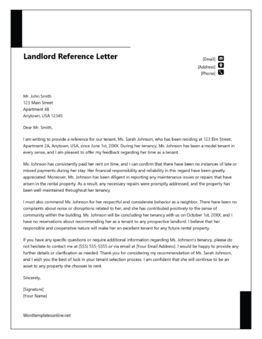 Sample Landlord Reference Letters for a Tenant