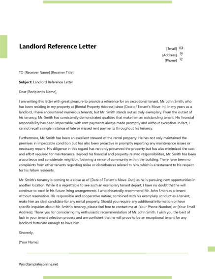 Sample Landlord Reference Letters for a Tenant
