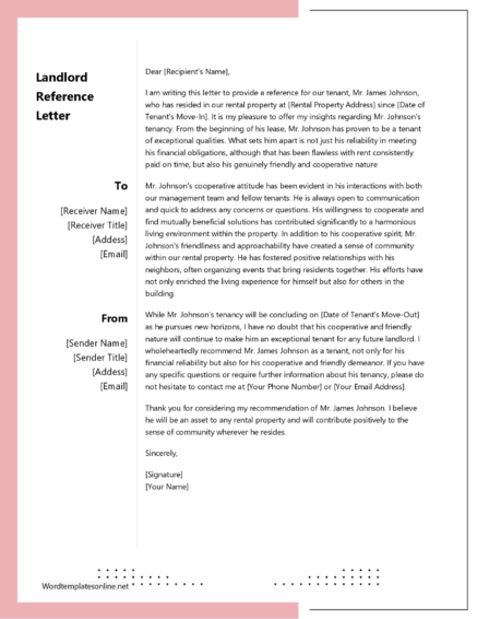 Sample Landlord Reference Letters for a Tenant