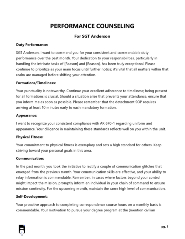 Army Counseling Examples - Event, Performance, Growth