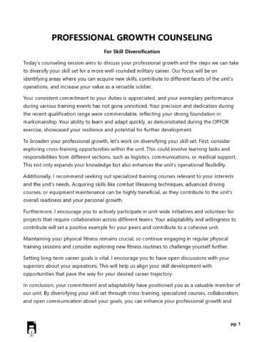 Army Counseling Examples - Event, Performance, Growth
