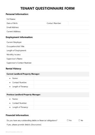 Free Tenant Questionnaire Forms