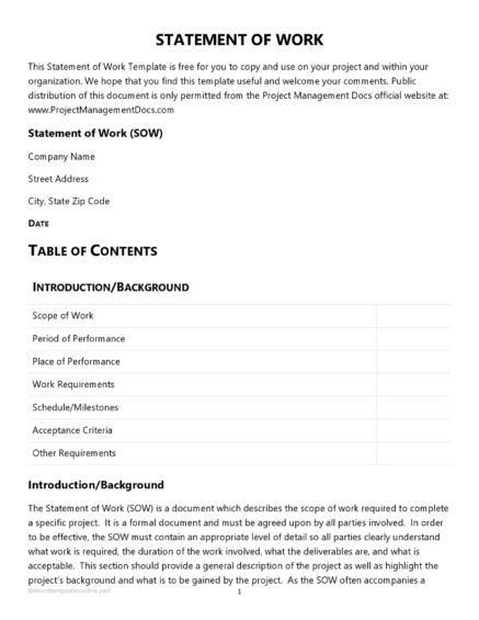 16 Statement of Work Templates | Word - Excel
