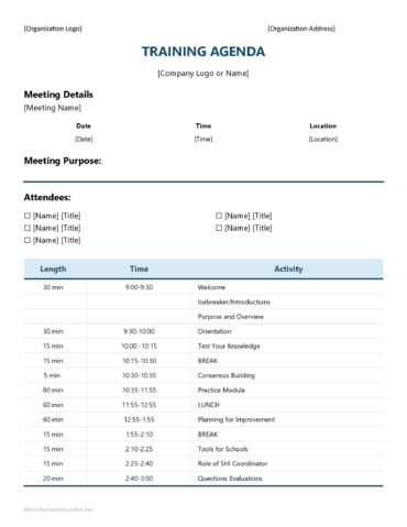 Free Training Agenda Templates (Formats)